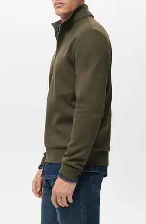 Mango Quarter Zip Sweatshirt - Olive Green