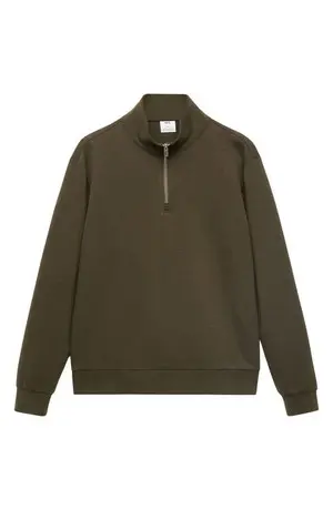 Mango Quarter Zip Sweatshirt - Olive Green