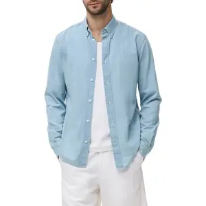 MANGO Regular Fit Cotton & Linen Denim Button-down Shirt