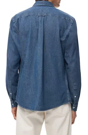 Mango Regular Fit Cotton & Linen Denim Button-down Shirt - Medium Blue