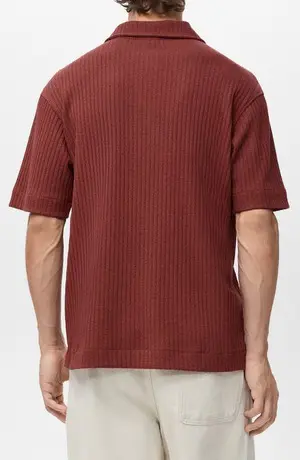 Mango Textured Knit Polo - Cherry