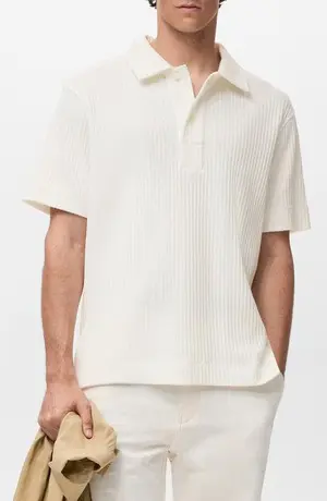 Mango Textured Knit Polo White