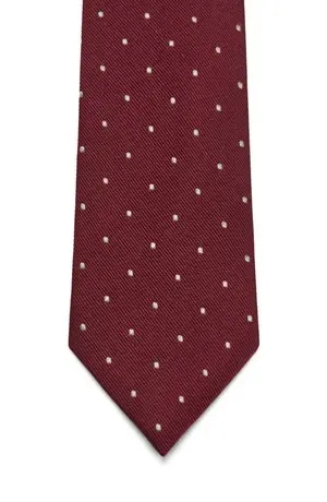 Mango Polka Dot Silk Blend Neck Tie - Burgundy