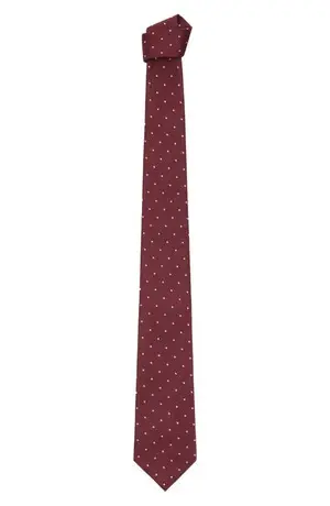 Mango Polka Dot Silk Blend Neck Tie - Burgundy