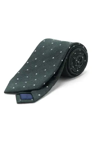 Mango Polka Dot Silk Blend Neck Tie - Khaki Green