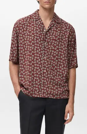 Mango Print Regular Fit Short Sleeve Button-up Camp Shirt - Cherry