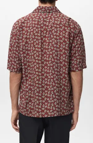 Mango Print Regular Fit Short Sleeve Button-up Camp Shirt - Cherry