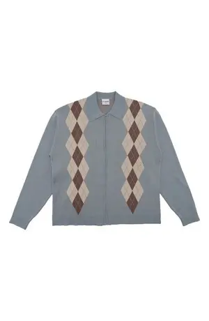 STUDENTS Argyle Jacquard Cotton Zip-up Cardigan
