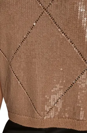 Donna Karan New York Sequin Embellished Short Sleeve Sweater - Fawn