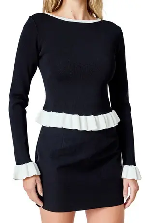 Endless Rose Ribbed Long-sleeve With Ruffle Trim