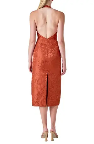 Endless Rose Floral Jacquard Halter Neck Dress