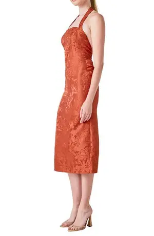 Endless Rose Floral Jacquard Halter Neck Dress