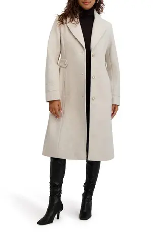 Kensie Belted Button-closure Coat - Oatmeal Heather
