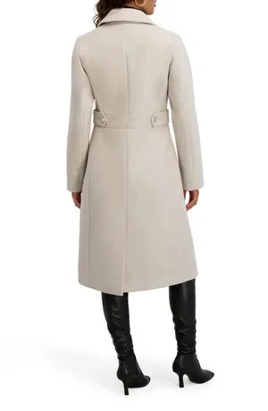Kensie Belted Button-closure Coat - Oatmeal Heather