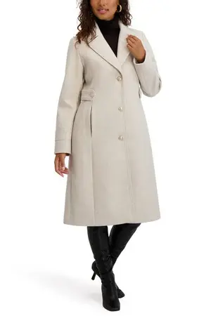 Kensie Belted Button-closure Coat - Oatmeal Heather