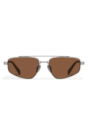Quay Pit Stop 56mm Aviator Sunglasses - Brushed Silver/brown