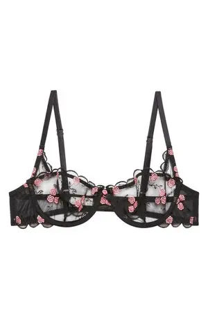 Fleur Du Mal Embroidered Underwire Balconette Bra - Black