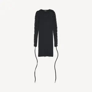 Balenciaga Lace-up Long Sleeve Dress - Black