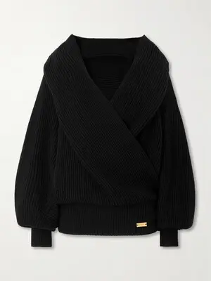 Balmain Wrap-effect Ribbed Wool Hoodie