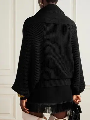 Balmain Wrap-effect Ribbed Wool Hoodie