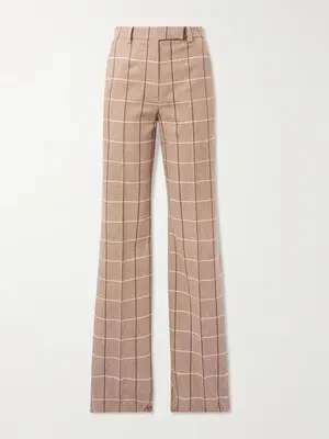 Valentino Garavani Checked Wool Wide-leg Pants - Brown