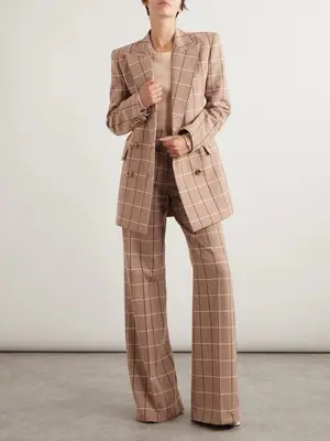 Valentino Garavani Checked Wool Wide-leg Pants - Brown