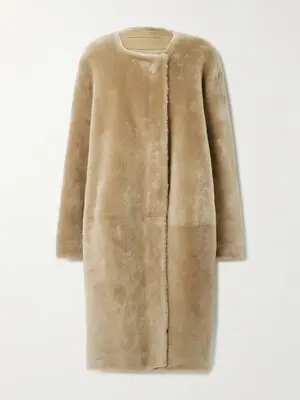 TOTEME Shearling Column Coat - Neutrals