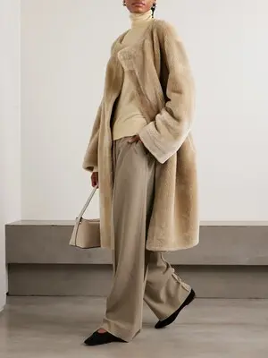 TOTEME Shearling Column Coat - Neutrals