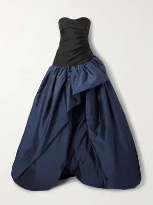 MARMAR HALIM Strapless Ruched Satin And Twill Gown