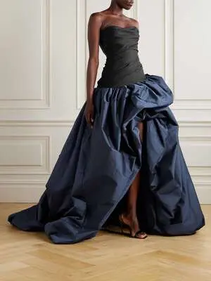 MARMAR HALIM Strapless Ruched Satin And Twill Gown