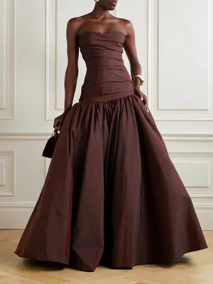 MARMAR HALIM Strapless Draped Taffeta Gown