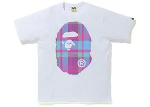 BAPE Check Big Ape Head Tee Shirt White/purple