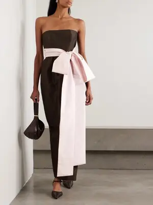 Bernadette Lina Strapless Bow-embellished Taffeta Gown - Brown