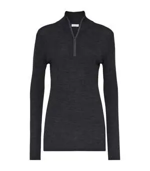 Brunello Cucinelli Virgin Wool-cashmere Half-zip Sweater - Black