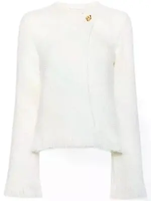 Chloé Frayed-detail Bouclé Tweed Jacket - Neutrals