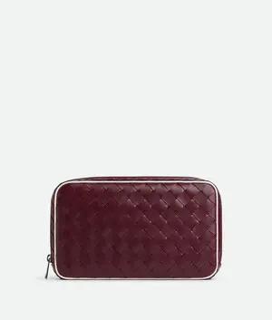 BOTTEGA  VENETA Bottega Veneta Intrecciato Medium Zipped Pouch - Barolo/white