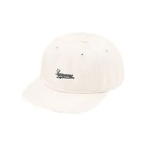 Supreme Distressed Script 6-panel Hat - Grey