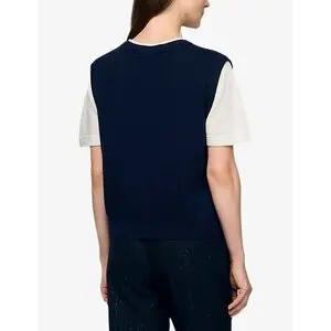 Sandro Argyle Layered-effect Wool And Cashmere-blend Jumper - Navy Blue