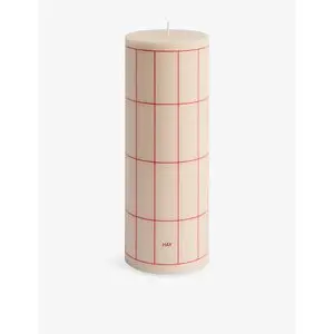 HAY Column Wax Candle 15cm - Owhite With Red Grid