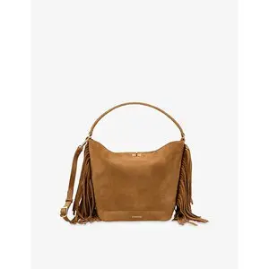 Sandro Logo-embossed Fringed Suede Bucket Bag