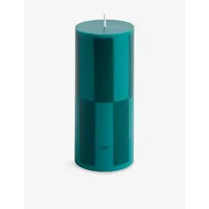 HAY Column Wax Candle 15cm - Green And Dark Grid