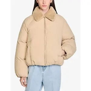 Sandro Relaxed-fit Puffer Jacket With Shearling Collar