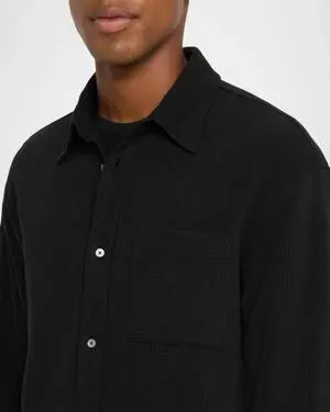 FRAME Apos;s Cotton Waffle Texture Button-down Shirt - Black