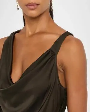 Ramy Brook Zoe Draped Satin Blouse - Deep Olive
