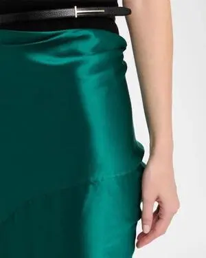 TOM FORD Asymmetric Satin Maxi Skirt Forest