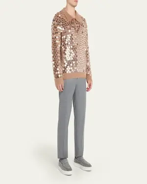 ZANKOV Sequined Mohair-blend Polo Sweater