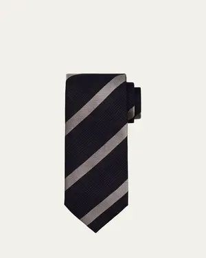 Brioni Cotton And Silk Regimental Stripe Neck Tie - Blupat