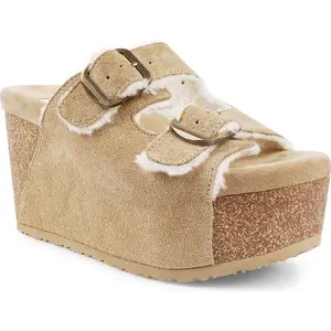 ZIGI Faux Shearling Platform Sandal - Sand Suede