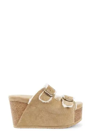 ZIGI Faux Shearling Platform Sandal - Sand Suede