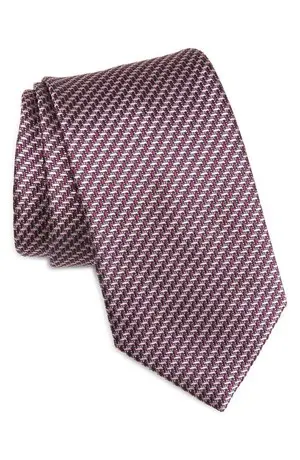 Brioni Geometric Jacquard Silk Neck Tie - Bordeaux/roseate